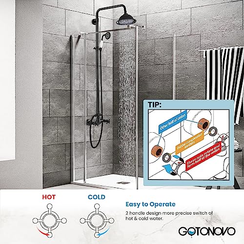 gotonovo Oil Rubbed Bronze Shower Faucet 8 Inch Rainfall Shower Head Set Double Cross Handle Handheld Spray Bathroom Shower System Wall Mount