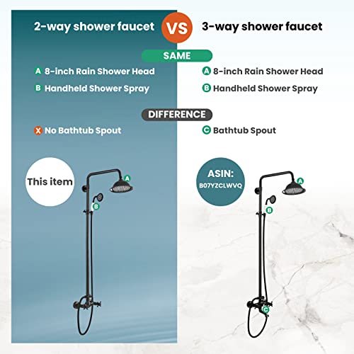 gotonovo Oil Rubbed Bronze Shower Faucet 8 Inch Rainfall Shower Head Set Double Cross Handle Handheld Spray Bathroom Shower System Wall Mount