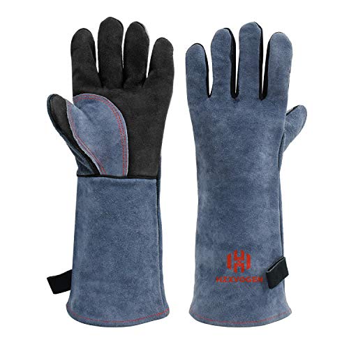 HZXVOGEN 16 Inches 932℉ Heat Fire Resistant Welding Gloves BBQ Grill Gloves for Arc Tig Mig Wood Stove Barking Oven Fireplace Welder Gloves – Free Size for Men Women