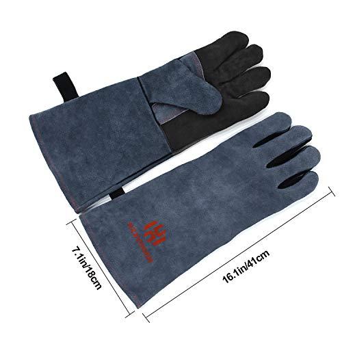 HZXVOGEN 16 Inches 932℉ Heat Fire Resistant Welding Gloves BBQ Grill Gloves for Arc Tig Mig Wood Stove Barking Oven Fireplace Welder Gloves – Free Size for Men Women