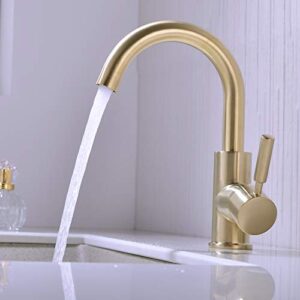 Single Handle Bathroom Lavatory Sink Faucet Mixer,Basin Faucet with Pop-up Sink Drain and Deck Plate,Bar Sink Faucet,Brushed Gold