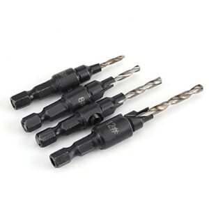 6 pcs countersink drill bit set, 1/4 inch hex shank hss drill bits #6#8#10#12 countersink woodworking tool with l-wrench