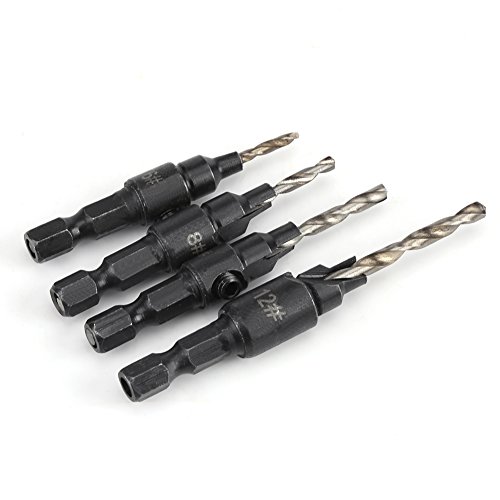 6 Pcs Countersink Drill Bit Set, 1/4 inch Hex Shank HSS Drill Bits #6#8#10#12 Countersink Woodworking Tool with L-Wrench