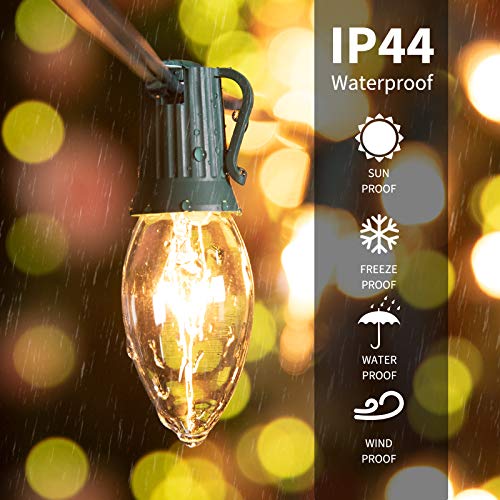 C9 Clear Christmas String Lights, Outdoor Christmas Lights String, Hanging Christmas Roofline Lights, Patio Lights for Outdoor Decor, Green Wire, 25 Feet