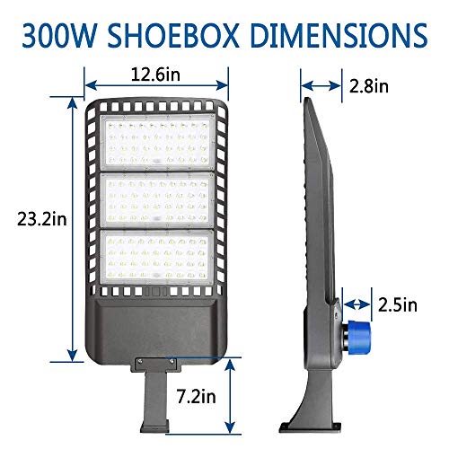 LEDMO 300W LED Parking Lot Lights Adjustable Arm Mount with Photocell 1000-1200W HID/HPS Replacement Waterproof IP65 36000LM 5000K Outdoor Commercial Area Street Flood Lighting(2pack)