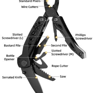 Multitool Knife, Pohaku 13 in 1 Pocket Multitool, Multi Tool with 3" Large Blade, Safety Locking Design, Spring-Action Plier, Durable Nylon Sheath for Outdoor, Camping, Fishing, Survival,Hiking