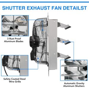 JPOWER 12 Inch Exhaust Fan Wall Mounted,Automatic Aluminum Shutter,Vent Fan High Speed 1800CFM For Garages And Shops,Greenhouse,Attic Ventilation,Upgraded Version