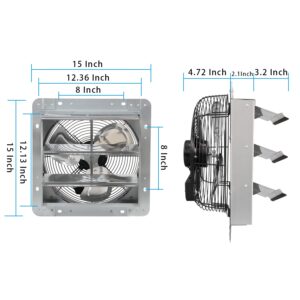 JPOWER 12 Inch Exhaust Fan Wall Mounted,Automatic Aluminum Shutter,Vent Fan High Speed 1800CFM For Garages And Shops,Greenhouse,Attic Ventilation,Upgraded Version