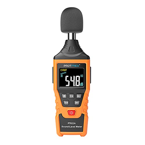 Protmex PT622A Sound Level Meter, Digital Decibel Reader Measurement, Range 30-130 dB with Large LCD Screen Display, Accuracy 1.5dB Noise Meter, Fast and Slow Selection