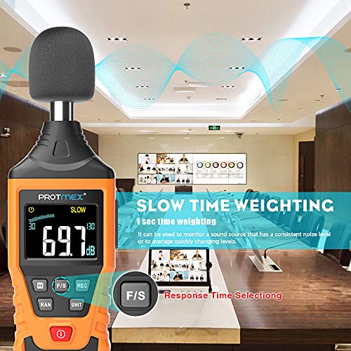 Protmex PT622A Sound Level Meter, Digital Decibel Reader Measurement, Range 30-130 dB with Large LCD Screen Display, Accuracy 1.5dB Noise Meter, Fast and Slow Selection