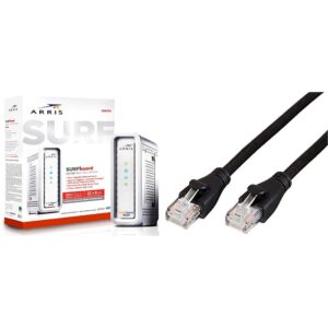 arris surfboard docsis 3.1 gigabit speed cable modem, approved for cox, spectrum and xfinity, (sb8200 frustration free) & amazonbasics rj45 cat-6 ethernet patch internet cable - 5 feet