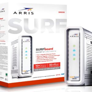 ARRIS Surfboard Docsis 3.1 Gigabit Speed Cable Modem, Approved for Cox, Spectrum and Xfinity, (SB8200 Frustration Free) & AmazonBasics RJ45 Cat-6 Ethernet Patch Internet Cable - 5 Feet