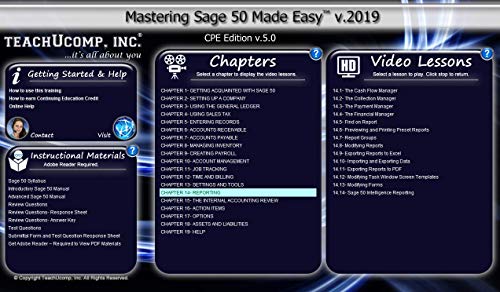 TEACHUCOMP DELUXE Video Training Tutorial Course for Sage 50 2019 (U.S.)- Video Lessons, PDF Instruction Manual, Laminated Quick Reference Guide, Testing, Certificate of Completion