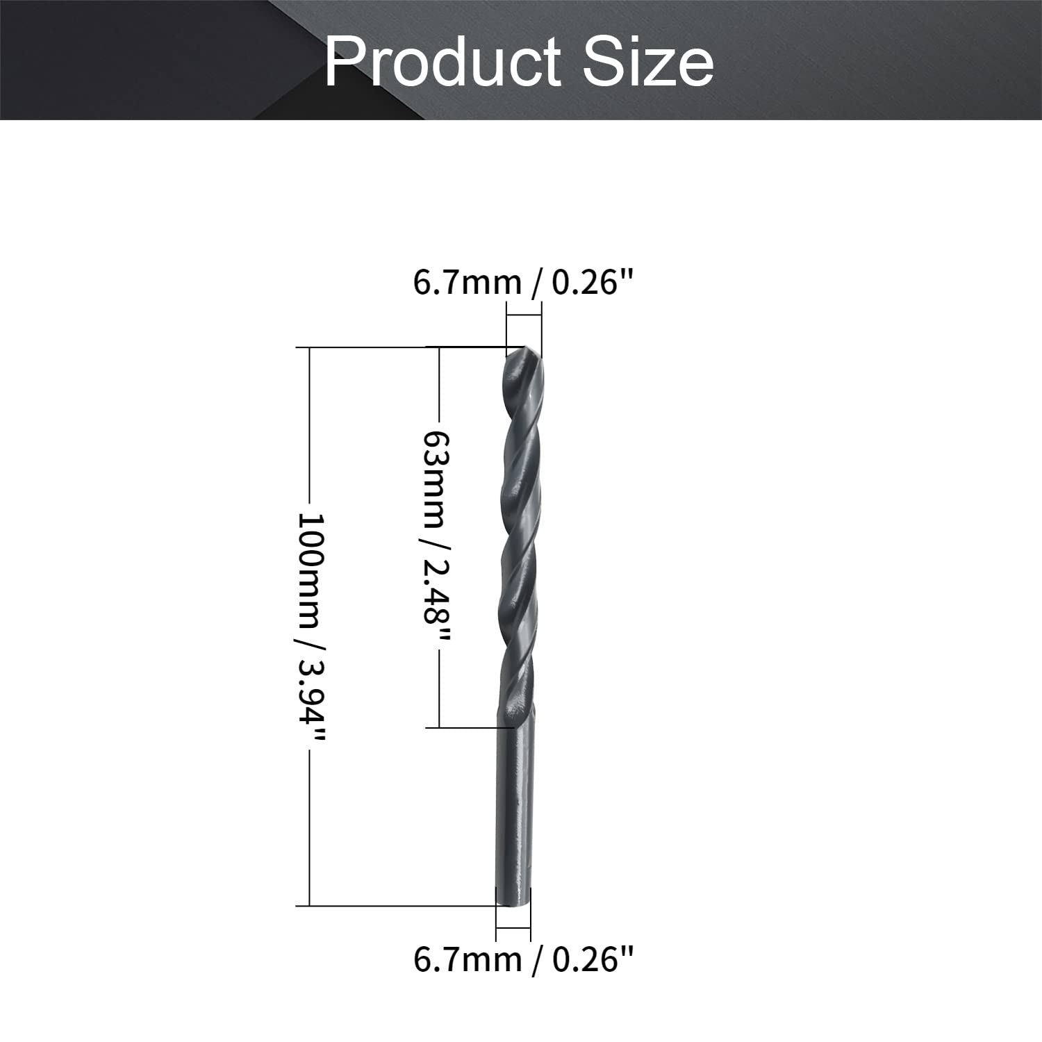 Utoolmart Round Shank Twist Drill Bit, 6.7 mm Dia HSS-4241 Twist Drill Bit, Black Drill Bit Drilling Tool, for Steel Aluminum Alloy, 10 Pcs