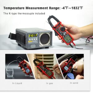 KAIWEETS HT206D Digital Clamp Meter T-RMS 6000 Counts, Multimeter Voltage Tester Auto-ranging, Measures Current Voltage Temperature Capacitance Resistance Diodes Continuity Duty-Cycle (AC/DC)