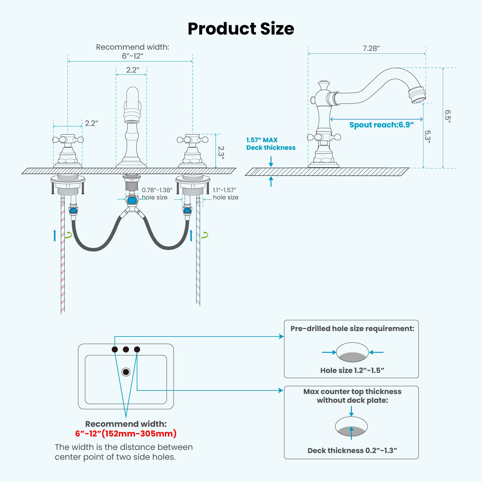 gotonovo 3-Hole Widespread Bathroom Faucet Double Cross Handle Mixer Tap for Bathroom Sink Deck Mount Hot Cold Water Matching Pop Up Drain with Overflow Polished Chrome Victorian Spout