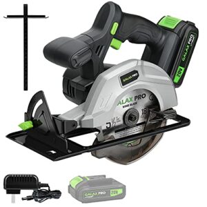 galax pro dc-20v 5-1/2” cordless circular saw with 2pcs blades (18t+48t), 3800rpm variable speed, includes 2.0ah lithium battery and fast charger, max cutting depth 1-5/8”(90°), 1-7/16”(45°)