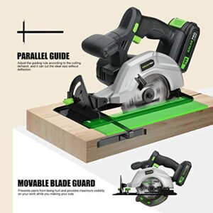 GALAX PRO DC-20V 5-1/2” Cordless Circular Saw with 2Pcs Blades (18T+48T), 3800RPM Variable Speed, Includes 2.0Ah Lithium Battery and Fast Charger, Max Cutting Depth 1-5/8”(90°), 1-7/16”(45°)