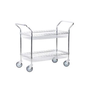 omega 2 tier wire basket utility cart - chrome - 18" deep x 36" wide x 39" high