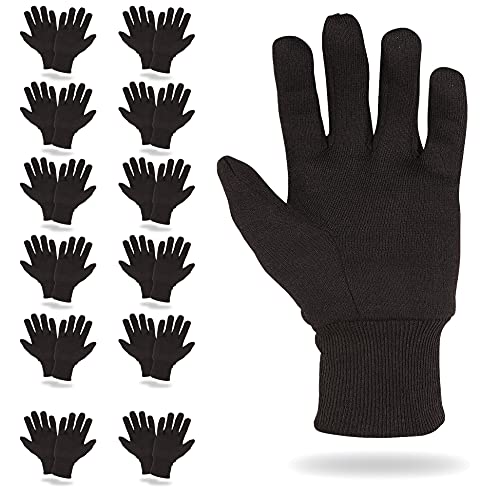 ABC Brown Jersey Gloves 10" Size, Pack of 24 Cotton Work Gloves with Elastic Knit Wrist, Polyester Breathable Gloves for Men and Women, Industrial Gloves for Construction Works, Gardening Gloves