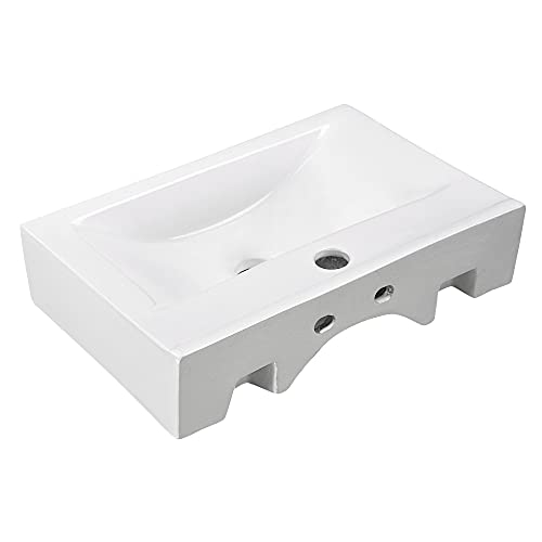 Aquaterior 18" x 12" Modern Rectangle Bathroom Vessel Sink and Drain Combo Wall Mount Ceramic Porcelain Washing Basin Counter Top Lavatory White