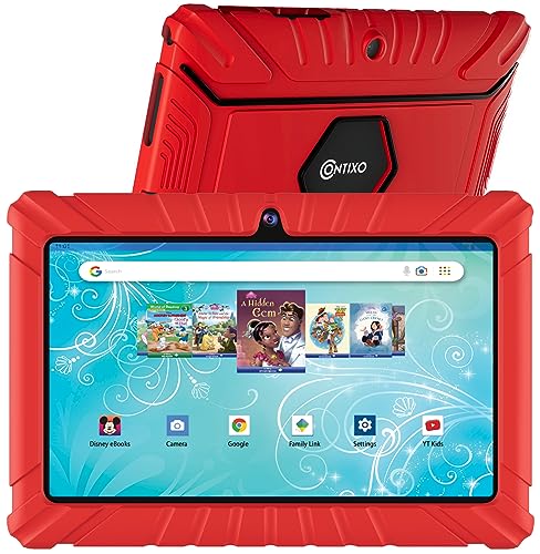 Contixo Kids Tablet V8, 7-inch HD, Ages 3-7, Toddler Tablet with Camera, Includes 50+ Disney Storybooks & Stickers (Value $200) - Android 11, 32GB, (2023 Model), Red