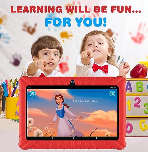 Contixo Kids Tablet V8, 7-inch HD, Ages 3-7, Toddler Tablet with Camera, Includes 50+ Disney Storybooks & Stickers (Value $200) - Android 11, 32GB, (2023 Model), Red