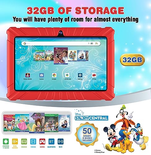 Contixo Kids Tablet V8, 7-inch HD, Ages 3-7, Toddler Tablet with Camera, Includes 50+ Disney Storybooks & Stickers (Value $200) - Android 11, 32GB, (2023 Model), Red