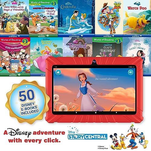 Contixo Kids Tablet V8, 7-inch HD, Ages 3-7, Toddler Tablet with Camera, Includes 50+ Disney Storybooks & Stickers (Value $200) - Android 11, 32GB, (2023 Model), Red