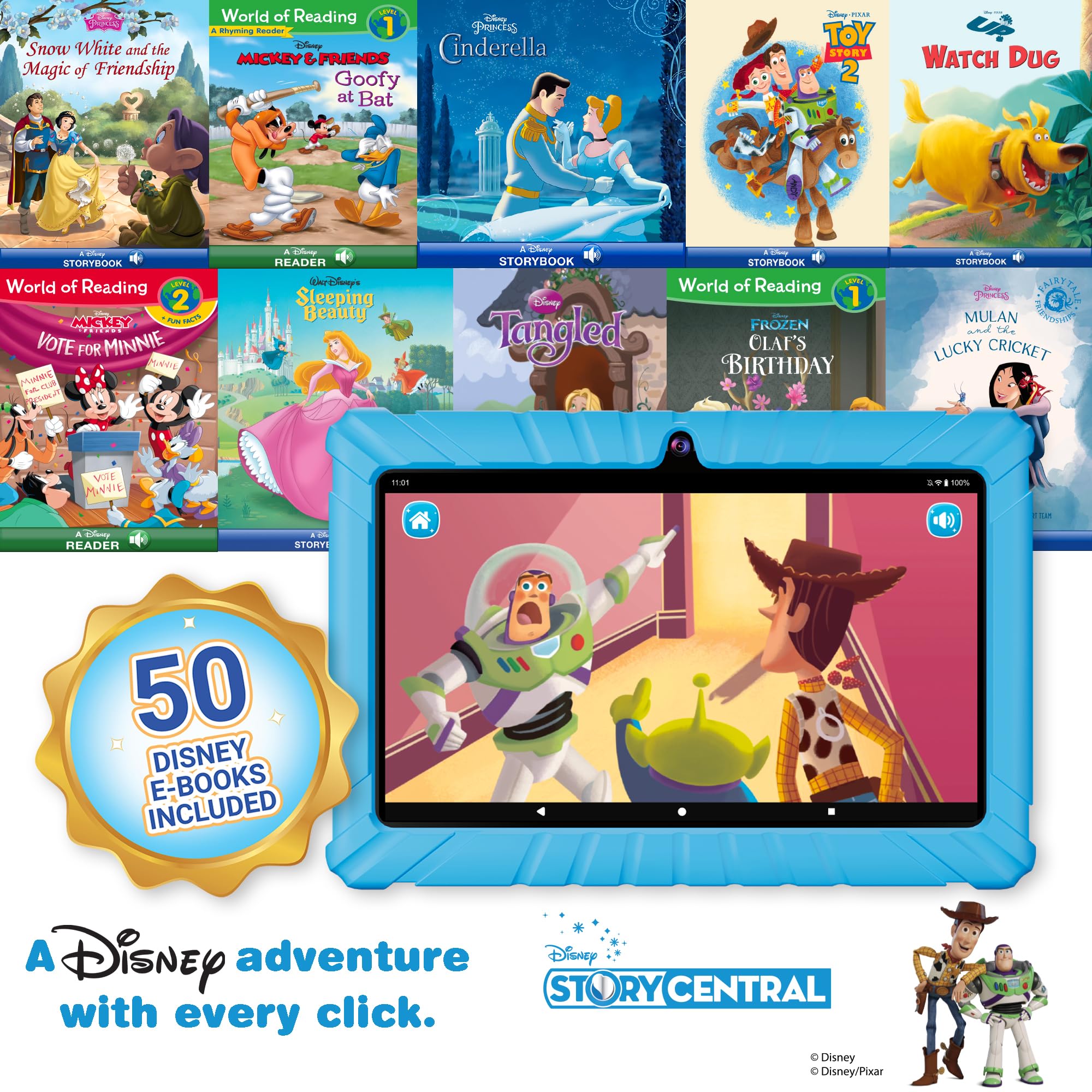 Contixo 7" Android Kids Tablet 32GB, Includes 50+ Disney Storybooks & Stickers (Value $200), Kid-Proof Case, (2023 Model V8) - Blue