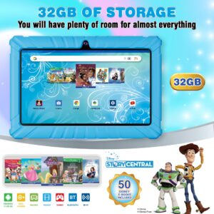 Contixo 7" Android Kids Tablet 32GB, Includes 50+ Disney Storybooks & Stickers (Value $200), Kid-Proof Case, (2023 Model V8) - Blue