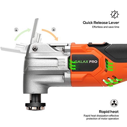 GALAX PRO Oscillating Tool, 20V Lithium Ion Cordless Oscillating Multi Tool with 1.3Ah Battery and Charger, 3pcs Blade and 10pcs Sanding Papers for Sanding, Grinding(Orange)