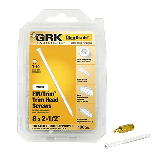 GRK Fasteners 96065 White FIN/Trim #8 x 2-1/2" Screws 100CT