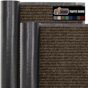 gorilla grip waterproof heavy duty traffic guard doormat, 2 pack, stain and fade resistant, durable rubber, low profile door mat, shoe scraper, welcome mats, 35x23, brown