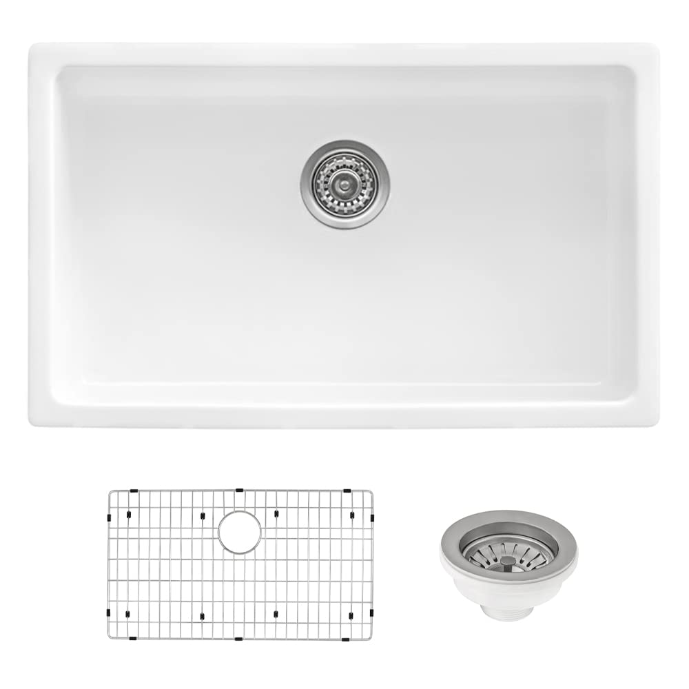 Ruvati 30-inch Fireclay Undermount/Drop-in Topmount Kitchen Sink Single Bowl - White - RVL3030WH