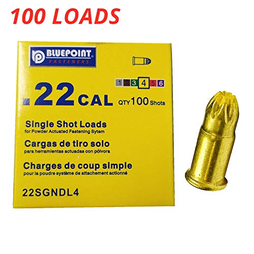 0.22 Caliber Yellow Single Shot Powder Loads, Cartridges/Powder Loads for Powder Actuated Tools Power Fasteners Power Loads (100-Count)