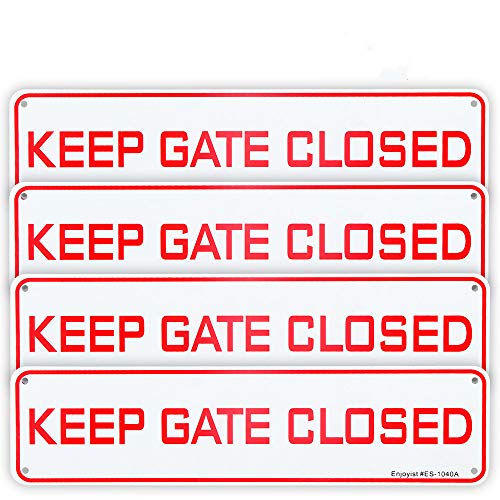 4 Pack Keep Gate Closed Sign, 12"x 3" - .040 Aluminum Sign Rust Free Aluminum-UV Protected and Weatherproof