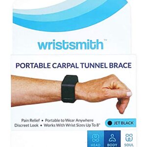 WRISTSMITH Wrist Brace For Compression Carpal Tunnel Wrist Support Brace For Men & Women - Portable Travel & Adjustable Splint For Daily Use at Work or Home (Jet Black)