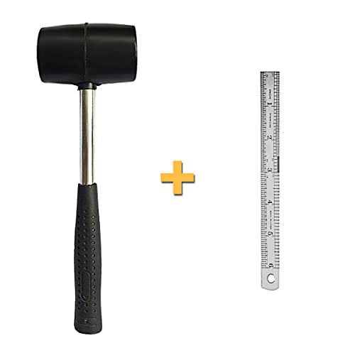 Zog 10 Oz Rubber Hammer Mallet,Rugged Steel Tube with Anti-Skid Rubber Handle,Double Face Rubber Mallet Installing Tool(Black)