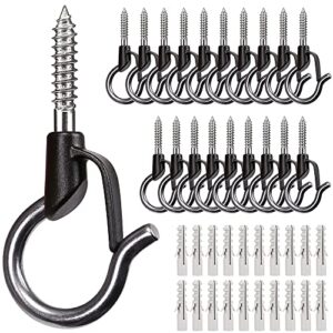 benelabel 20-pack screw in hooks for hanging plants, string lights & more - black wood hooks with safety buckle design - rust proof & weather proof - 40 lbs capacity