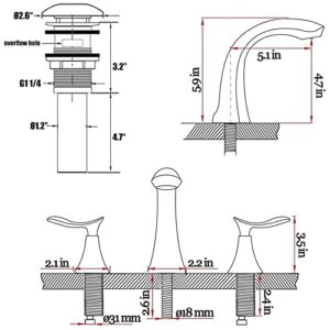 Comllen Widespread 3 Hole Brushed Nickel Bathroom Faucet, Modern 8 Inch Two Handle Bathroom Sink Faucet Lavatory Vanity Faucet with Water Hoses and Pop-up Drain