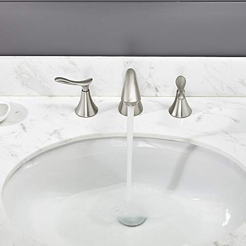 Comllen Widespread 3 Hole Brushed Nickel Bathroom Faucet, Modern 8 Inch Two Handle Bathroom Sink Faucet Lavatory Vanity Faucet with Water Hoses and Pop-up Drain