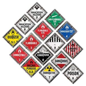 hazmat aluminum flip placard, 15-legend, worded, 13.75" x 13.75" unpainted back plate, rounded corners, j. j. keller & associates, inc.