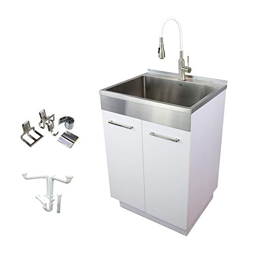 Transolid TCAM-2420-WS 24-in x 20-in x 34.6-in Laundry Sink Cabinet with Faucet and Accessories, White