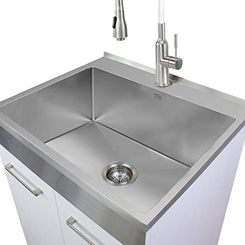 Transolid TCAM-2420-WS 24-in x 20-in x 34.6-in Laundry Sink Cabinet with Faucet and Accessories, White