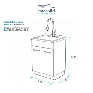 Transolid TCAM-2420-WS 24-in x 20-in x 34.6-in Laundry Sink Cabinet with Faucet and Accessories, White