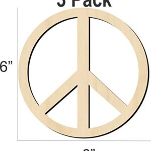 6" - Peace Sign - 3 Pack - Wood Cutout Shape - Peace Signs. DIY party craft - decorate