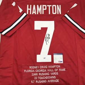 autographed/signed rodney hampton georgia red stat college football jersey psa/dna coa