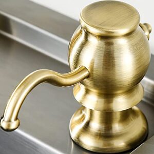 random brushed gold solid brass soap dispenser for kitchen sink, refill from the top, built in design for countertop with large liquid soap bottle. (brushed gold)