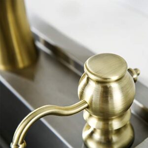 RANDOM Brushed Gold Solid Brass Soap Dispenser for Kitchen Sink, Refill from The Top, Built in Design for CounterTop with Large Liquid Soap Bottle. (Brushed Gold)